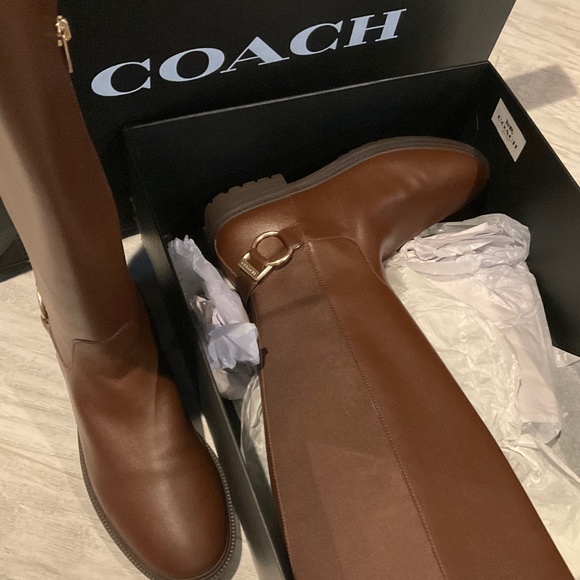 Coach | Shoes | Nwt Coach Riding Boots Brown Walnut And Gold Hardware ...